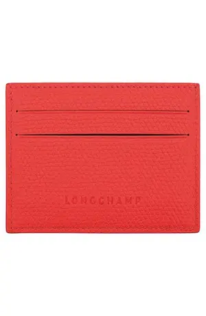 Longchamp Le Roseau Leather Card Holder - Vermilion