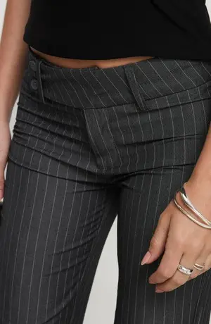 Princess Polly Kinkirk Pinstripe Low Rise Flare Pants - Grey