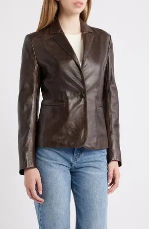 SCHOTT Fitted Lambskin Blazer - Brown