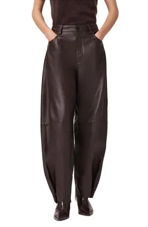 ALLSAINTS Jett Barrel Leg Leather Pants - Bitter Brown