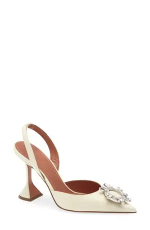 Amina Muaddi Begum Crystal Slingback Pumps - Almond Nappa