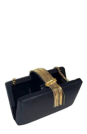 SIMITRI Fringe Clutch - Noir
