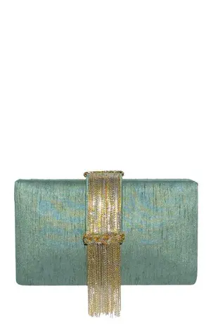 SIMITRI Dupioni Silk Fringe Clutch - Sage