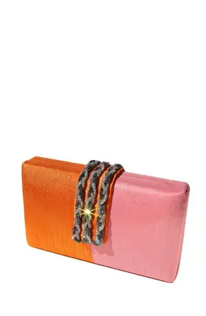 SIMITRI Braided Fringe Color Block Clutch - Mango