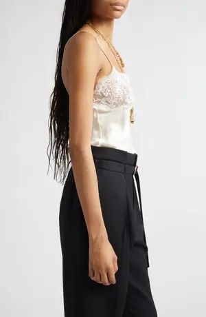 Chloé Lace Trim Silk Satin Camisole - 112 Eden White