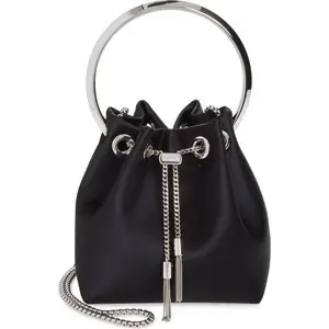 JIMMY CHOO Bon Bon Satin Top Handle - Black/silver