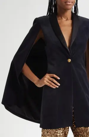 Alice + Olivia Velvet Cape Jacket With Shawl Collar