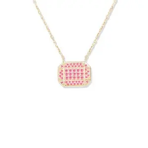 CAMPBELL + CHARLOTTE Spark Emerald Cut Charm Necklace - Pink Sapphire-gold