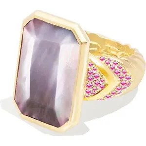 CAMPBELL + CHARLOTTE Spark Chevron Emerald Cut Cocktail Ring - Blk Mother Of Pearl & Pnk Saph