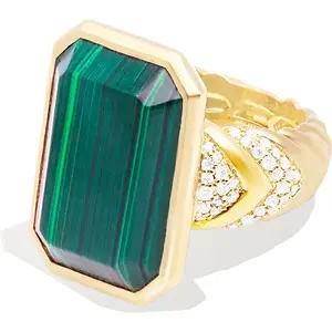 CAMPBELL + CHARLOTTE Spark Chevron Emerald Cut Cocktail Ring - Malachite & Diamond-gold