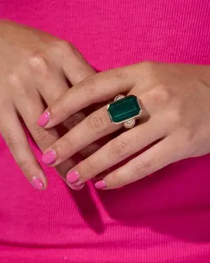 CAMPBELL + CHARLOTTE Spark Chevron Emerald Cut Cocktail Ring - Malachite & Diamond-gold