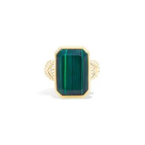 CAMPBELL + CHARLOTTE Spark Chevron Emerald Cut Cocktail Ring - Malachite & Diamond-gold