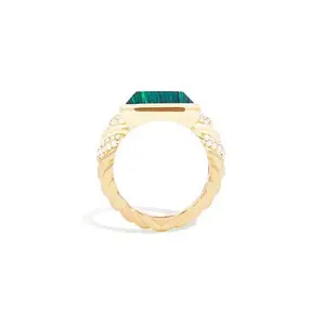 CAMPBELL + CHARLOTTE Spark Chevron Emerald Cut Cocktail Ring - Malachite & Diamond-gold
