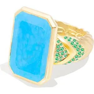 CAMPBELL + CHARLOTTE Spark Chevron Emerald Cut Cocktail Ring - Turquoise & Emerald-gold