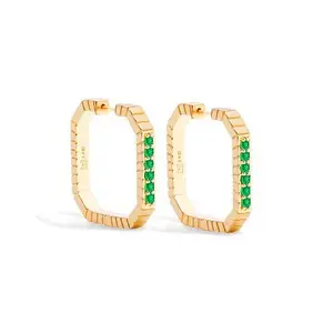 CAMPBELL + CHARLOTTE Spark Octagon Hoop Earrings - Emerald-gold