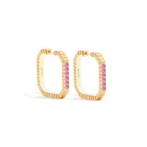CAMPBELL + CHARLOTTE Spark Octagon Hoop Earrings - Pink Sapphire-gold