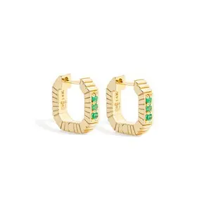CAMPBELL + CHARLOTTE Spark Octagon Huggie Earrings Emerald-gold
