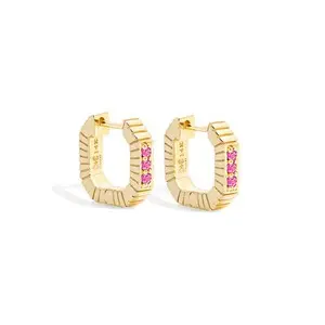 CAMPBELL + CHARLOTTE Spark Octagon Huggie Earrings - Pink Sapphire-gold