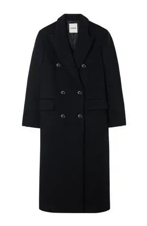 Sandro Long Wool Double-breasted Coat - Black