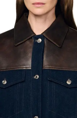 Sandro Denim And Leather Jacket