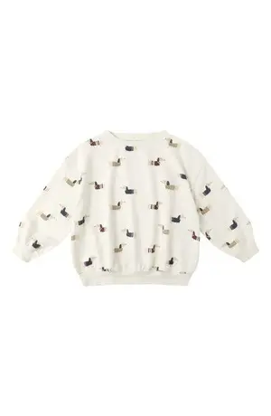 QUINCY MAE Dachshund Print Relaxed Fleece Sweatshirt - Natural