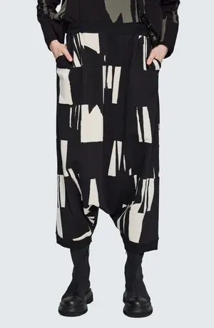 LUUKAA Printed Balloon Pants - Ivory Black