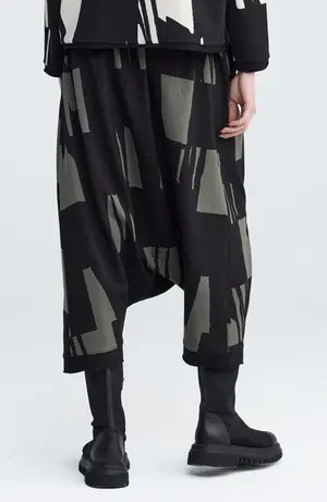 LUUKAA Printed Balloon Pants - Khaki Black