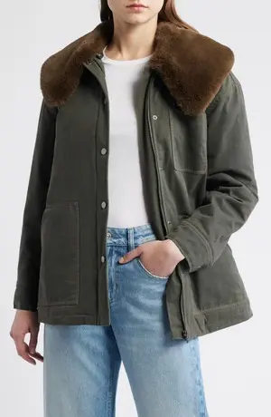 Rails Tessuto Waxed Cotton Jacket With Faux Fur Collar