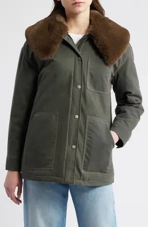Rails Tessuto Waxed Cotton Jacket With Faux Fur Collar