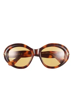 TOM FORD 55mm Oval Sunglasses - Havana/baguette Vicuna
