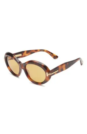 TOM FORD 55mm Oval Sunglasses - Havana/baguette Vicuna