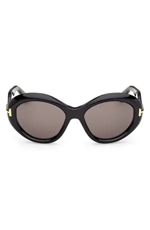 TOM FORD 55mm Oval Sunglasses Shiny Black/baguette/smoke