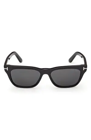 TOM FORD Penn Rectangular Sunglasses - Shiny Black/blue Lens