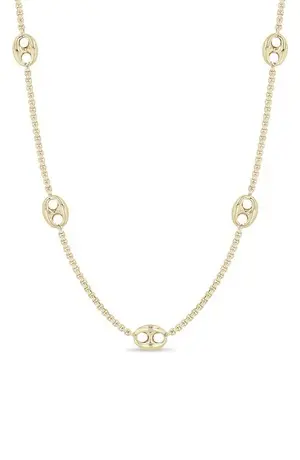 Zoe Chicco 14k Gold Mariner Station Chain Necklace - 14k Yellow Gold