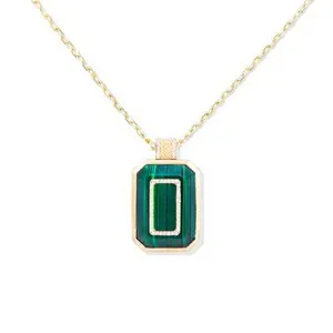 CAMPBELL + CHARLOTTE Spark Emerald Cut Malachite Pendant Necklace - Malachite & Diamond-gold