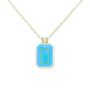 CAMPBELL + CHARLOTTE Spark Emerald Cut Malachite Pendant Necklace - Turquoise & Emerald-gold