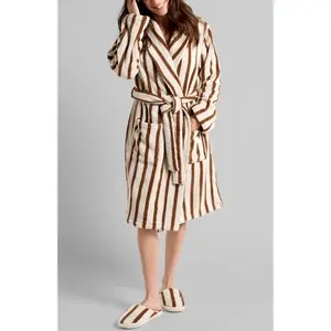 PARACHUTE Stripe Terry Cloth Robe - Bone And Tobacco