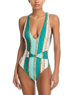 L'Agence Lisa Striped Belted One-piece Swimsuit - Multi