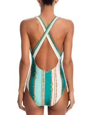L'Agence Lisa Striped Belted One-piece Swimsuit