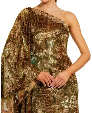 Mac Duggal One-shoulder Metallic Burnout Velvet Evening Gown