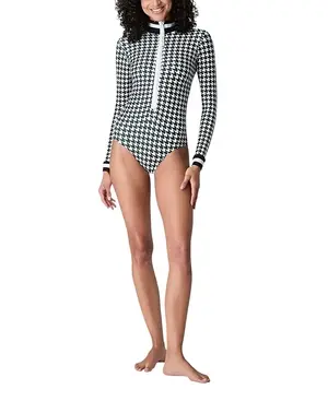 WATSKIN Lilia Houndstooth Bodysuit