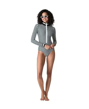 WATSKIN Lilia Houndstooth Bodysuit
