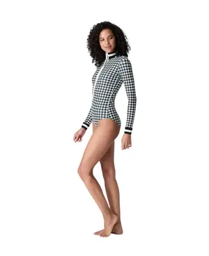 WATSKIN Lilia Houndstooth Bodysuit
