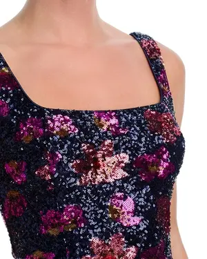 Aqua Floral Sequin Mini Dress