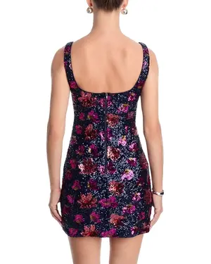 Aqua Floral Sequin Mini Dress