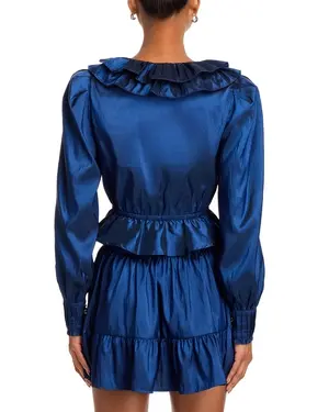 Aqua Crinkle Ruffle Collar Long Sleeve Blouse Exclusive