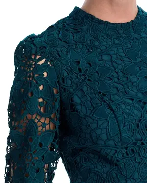 Aqua Lace Long Sleeve Flounce Mini Dress In Emerald Green - 80% Off |  Editorialist