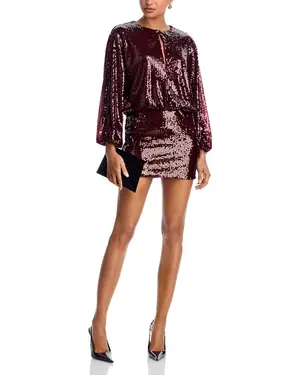 Aqua Sequin Long Sleeve Mini Dress