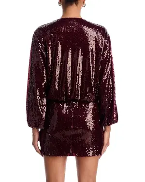 Aqua Sequin Long Sleeve Mini Dress