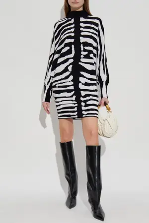 Balmain Zebra Motif Wool And Cashmere Dress